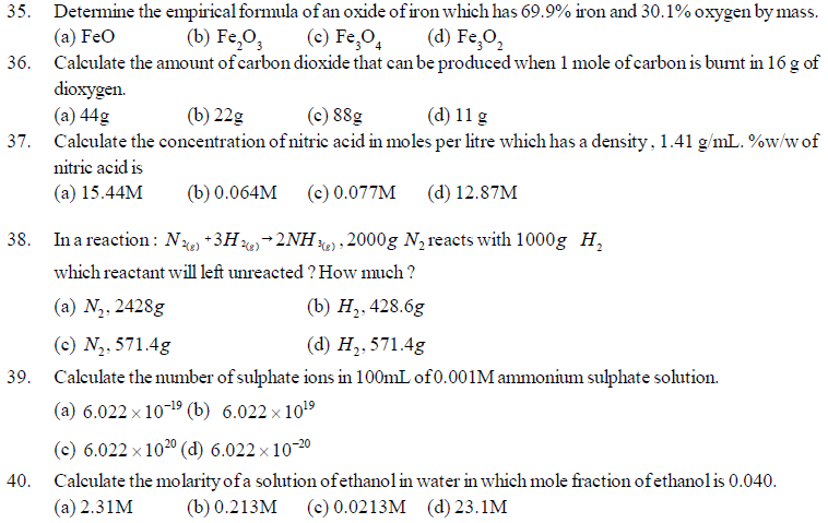 NEET UG Chemistry Some Basic Concepts MCQs with Answers